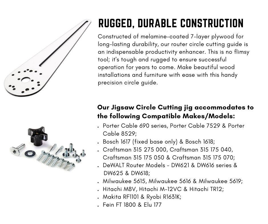 POWERTEC Router Circle Cutting Jig For Cutting Circles with Diameters ...