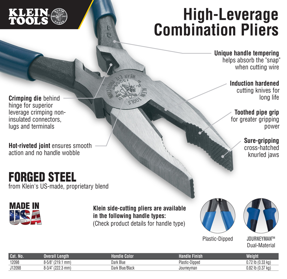 Klein Tools 8 in. Journeyman Universal Side Cutting Crimping Pliers ...