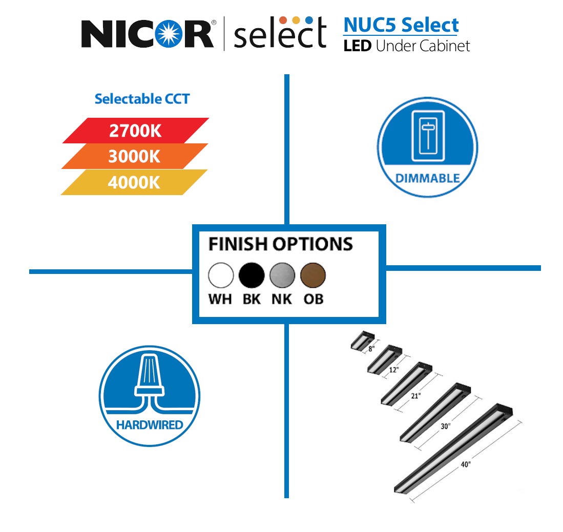 NICOR NUC-5 Series 8 in. Black Selectable LED Under Cabinet Light ...