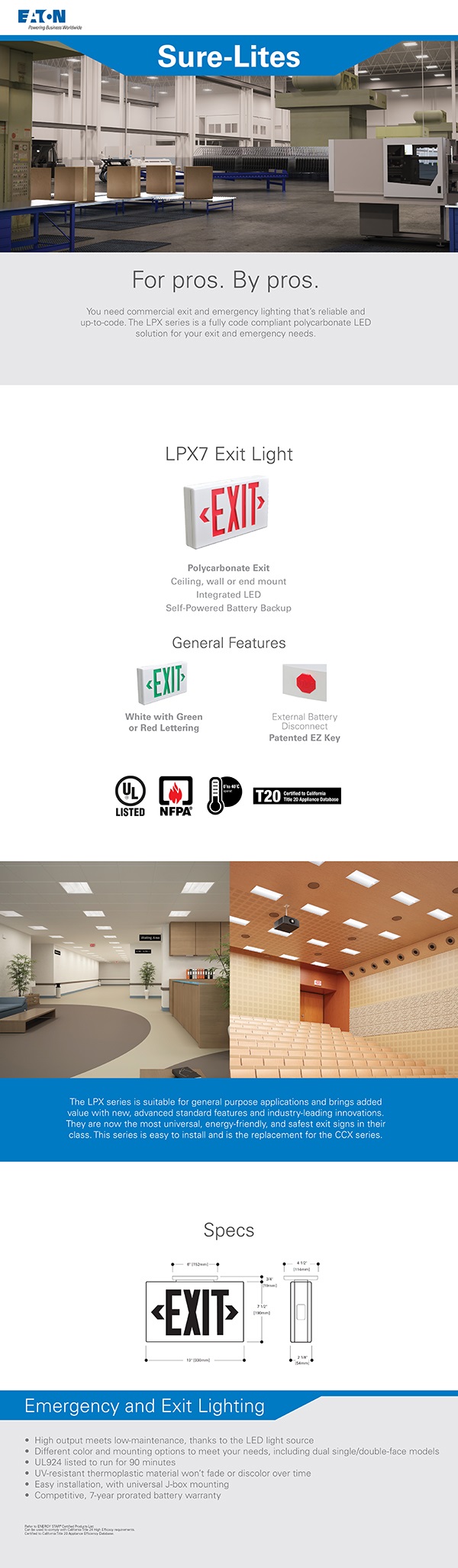 Sure-Lites LPX 1.09 Watt White Integrated LED Exit Sign, Self-Powered ...