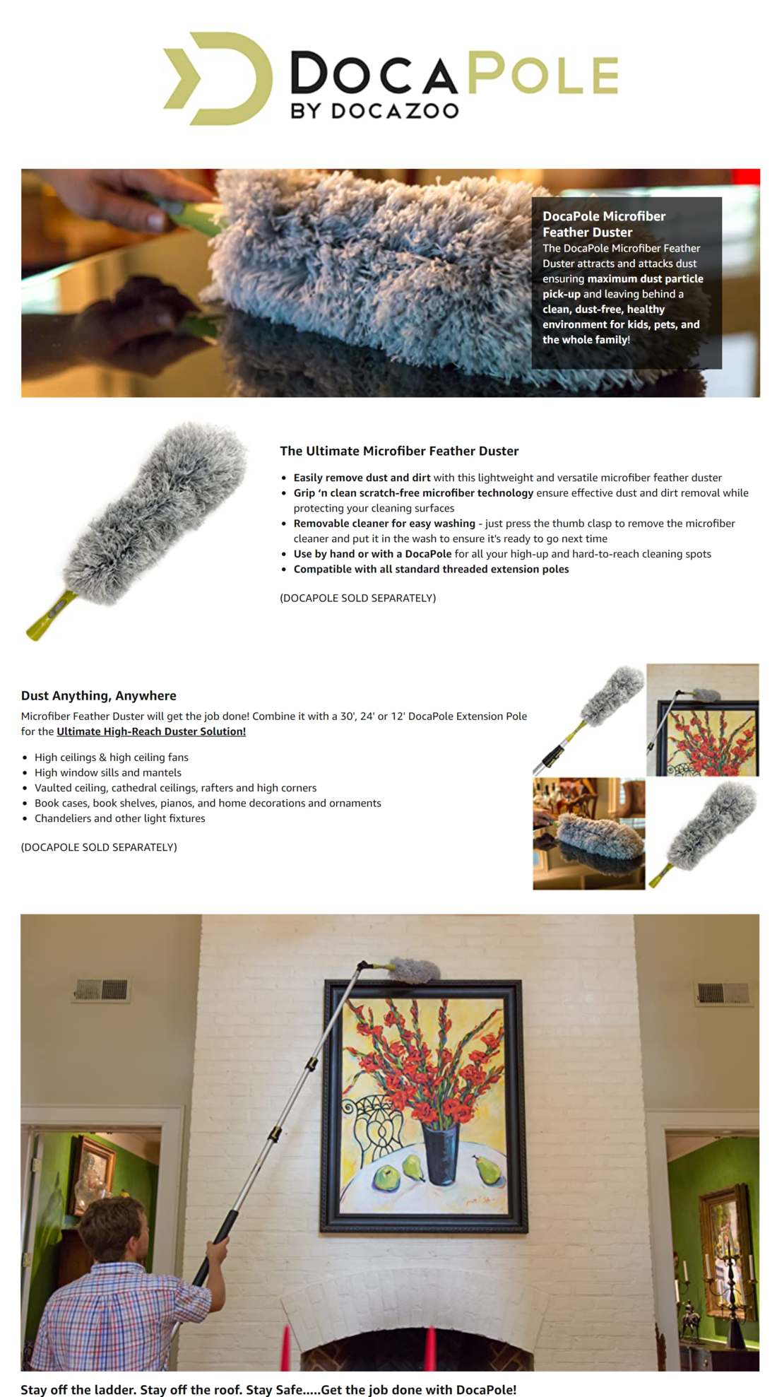 DocaPole Microfiber Feather Duster for Dusting and Cleaning Surfaces ...