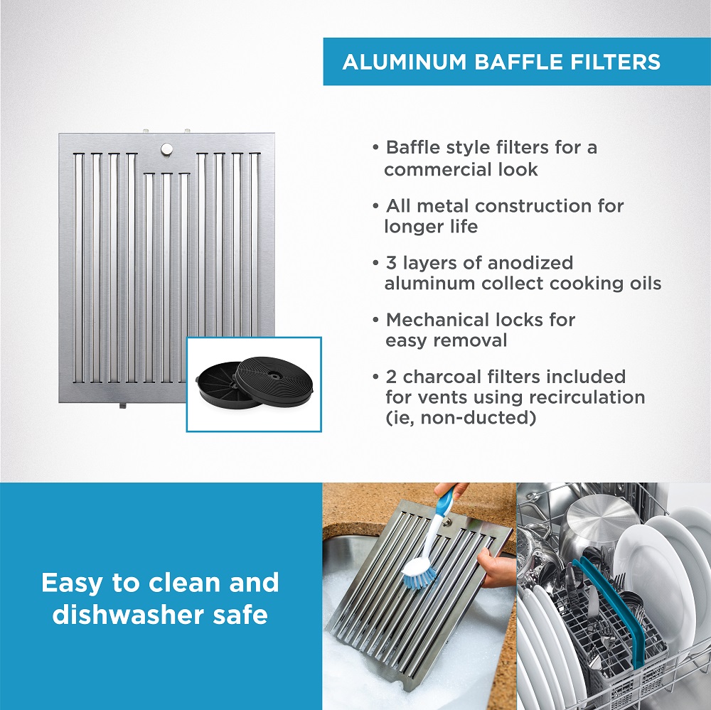 Vissani 36 in. W Convertible Wall Mount Range Hood with 2 Charcoal ...