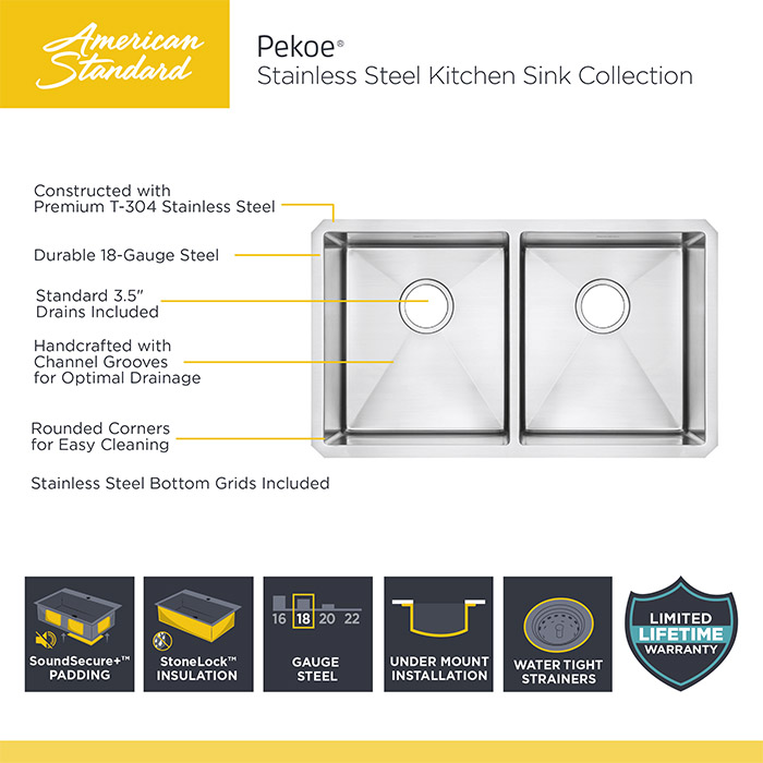 American Standard Pekoe Undermount Stainless Steel 23 in. 0-Hole Single ...