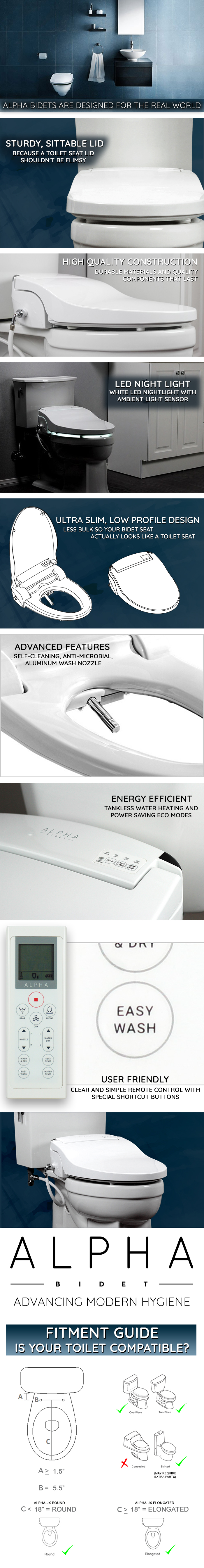 Alpha Bidet JX Electric Bidet Seat for Elongated Toilets in White-JX-EW ...
